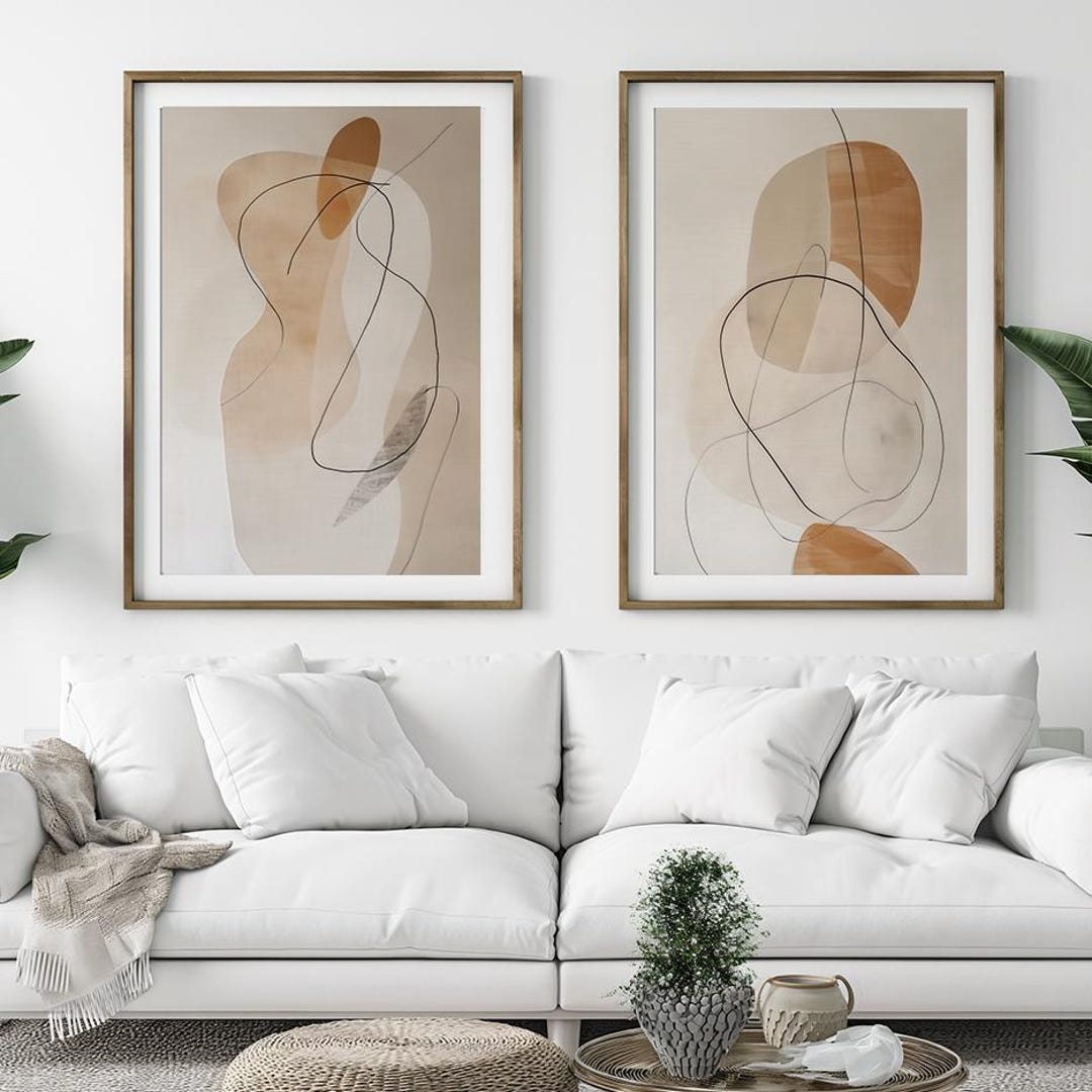 Beige Black Scandi Prints, Modern Minimalist Boho Chic Wall Art Set ...