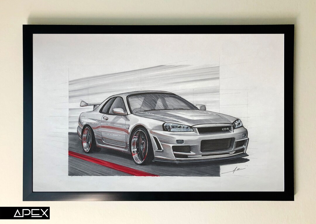 1999 Nissan Skyline GT-R R34 Hand Made Sketch/drawing Gift for Him ...