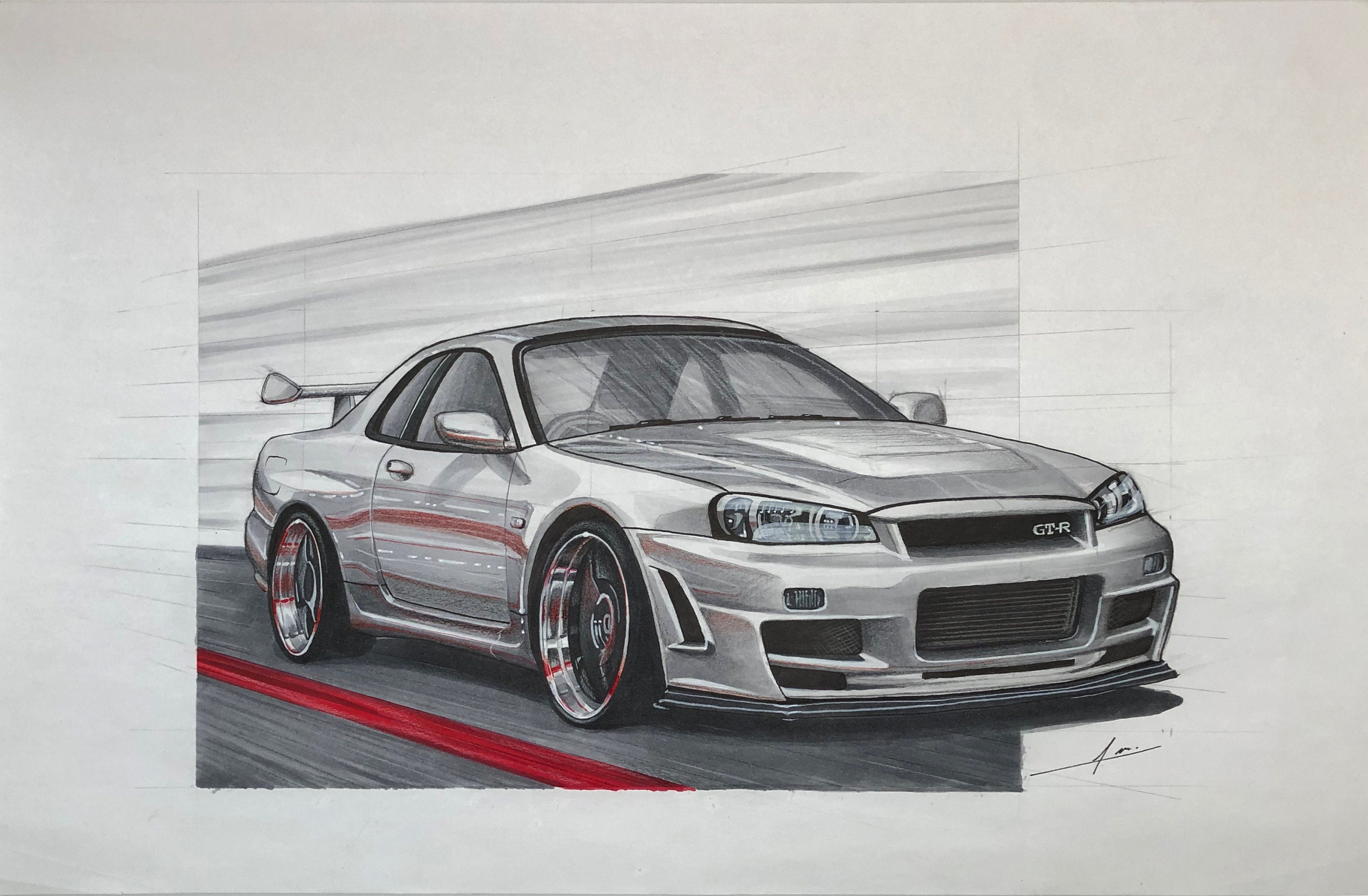 1999 Nissan Skyline GT-R R34 Hand Made Sketch/drawing Gift for Him ...