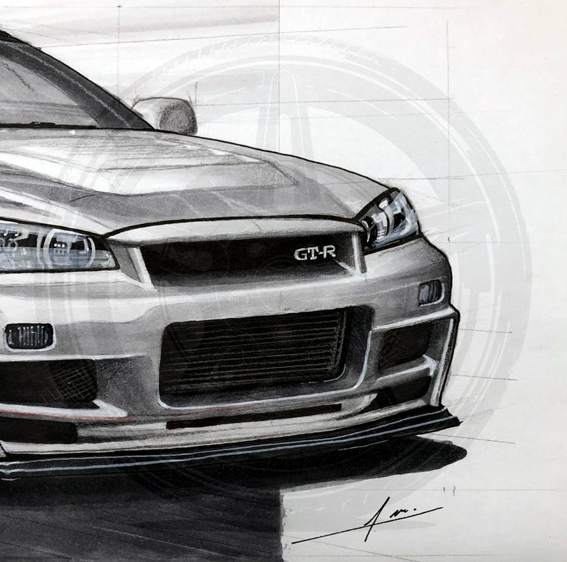 1999 Nissan Skyline GT-R R34 Hand Made Sketch/drawing | Gift for Him ...