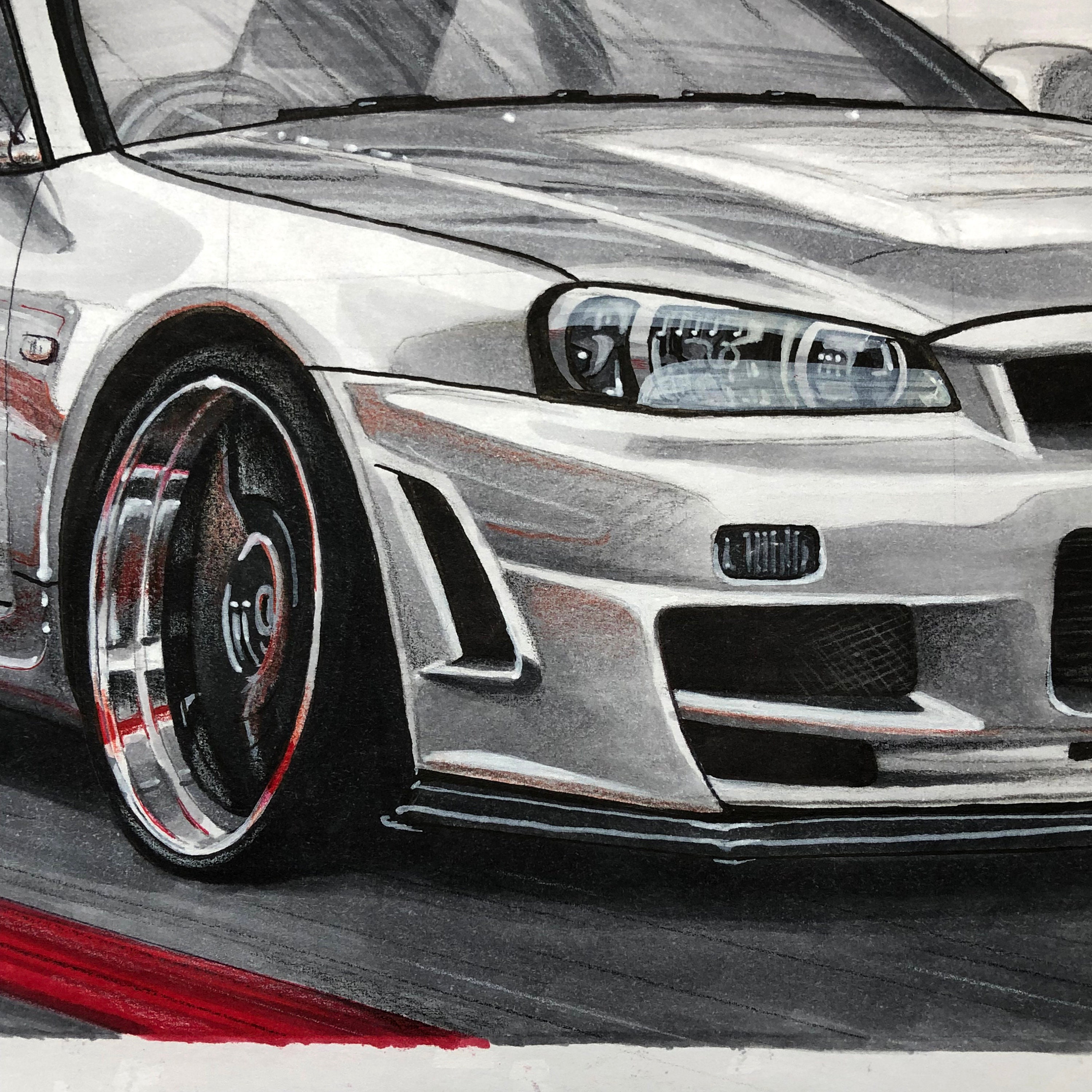 1999 Nissan Skyline GT-R R34 Hand Made Sketch/drawing Gift for Him ...