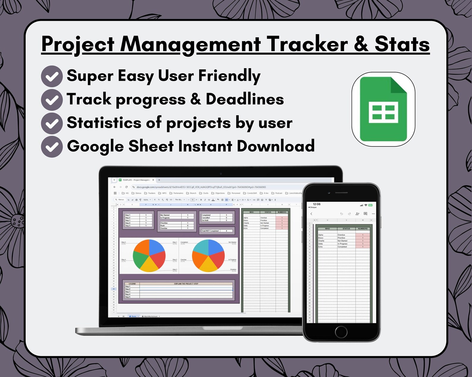 Easy Project Management Tool Instant Download Google Sheet Project ...