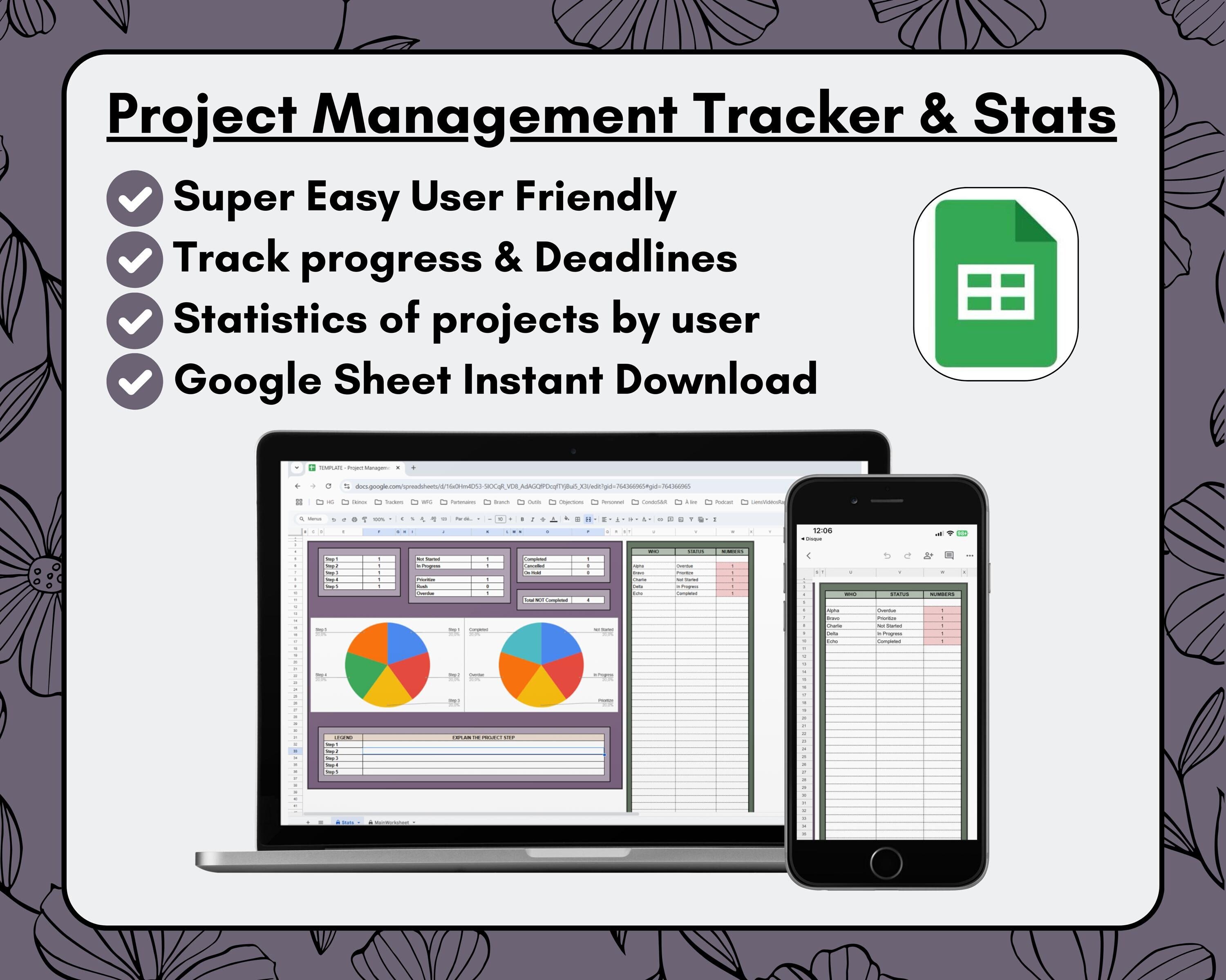 Easy Project Management Tool Instant Download Google Sheet Project ...