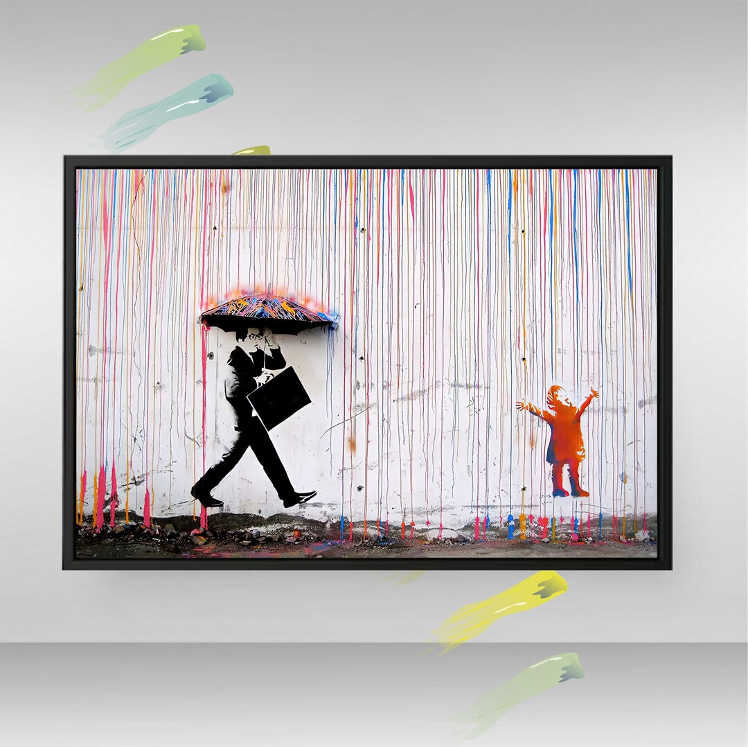 Banksy Color Rain Canvas, Banksy Umbrella Wall Art, Banksy Wall Art ...