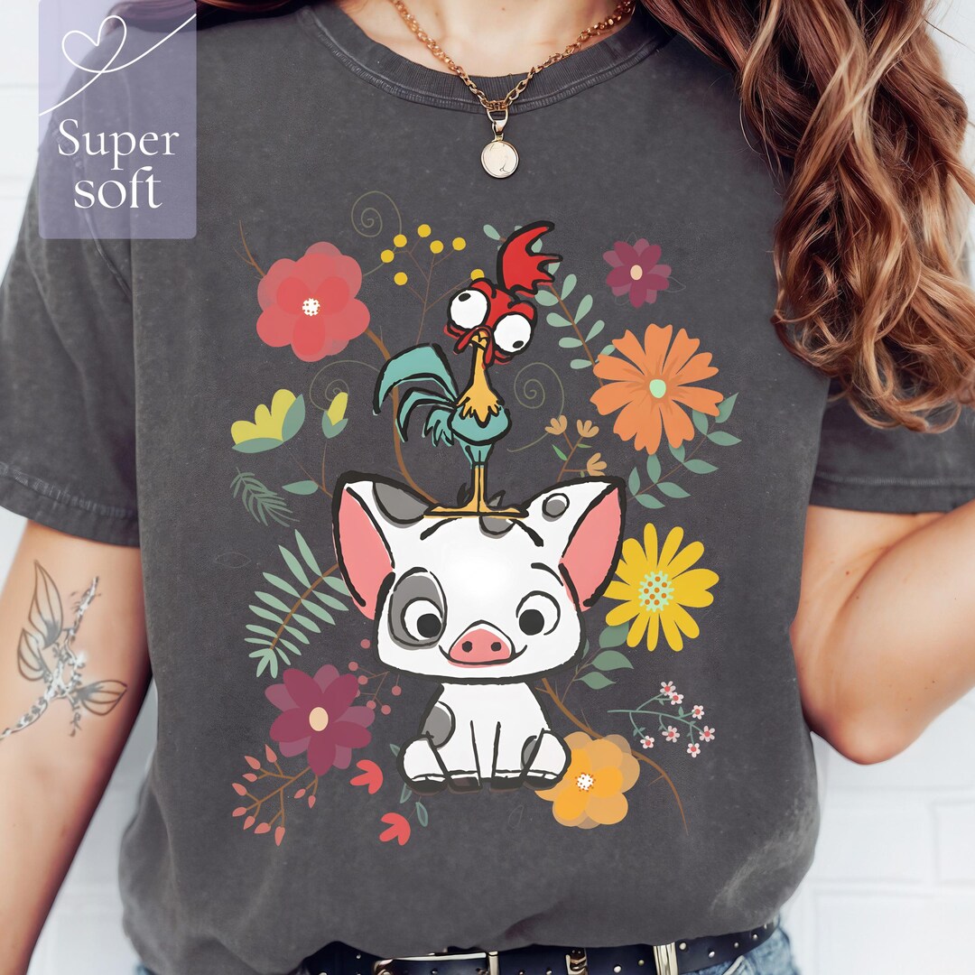 Pua and Hei Hei Floral Shirt, Vintage Disney Moana Shirt, Cute Moana ...