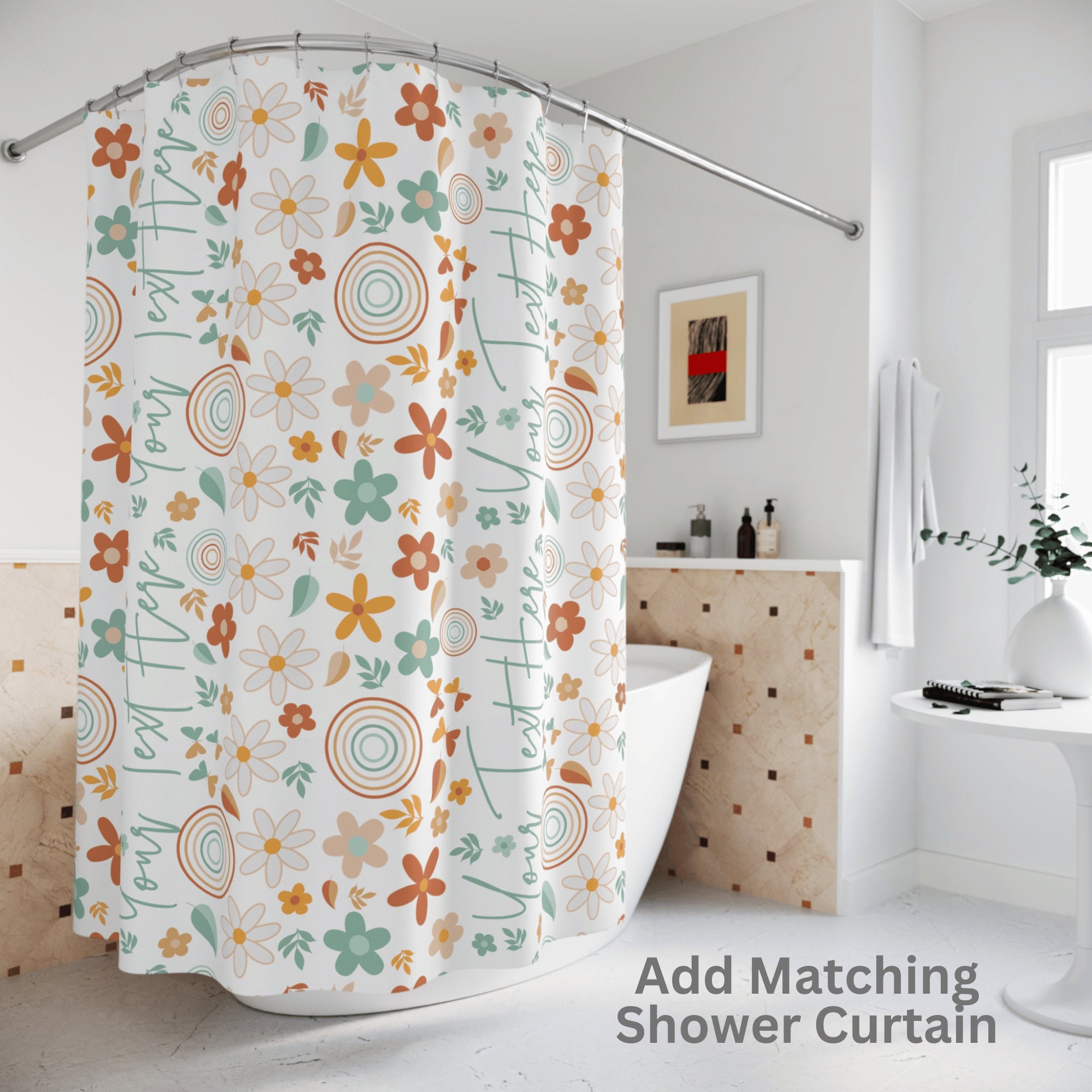 Custom Boho Bath Mat, Personalized Floral Bath Mat, Botanical Bath Mat ...