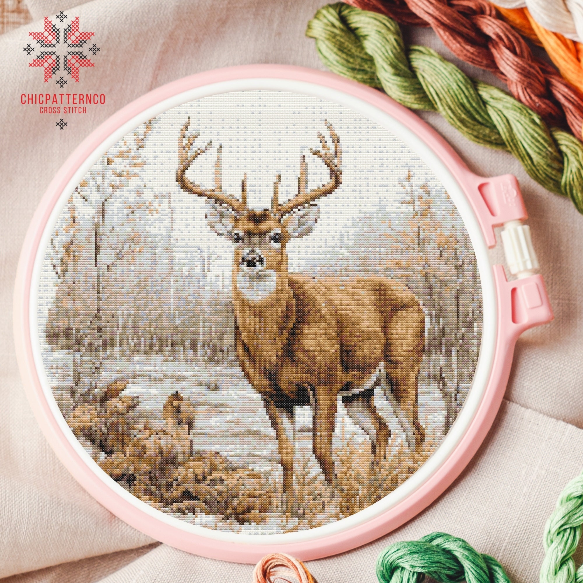 Deer Cross Stitch Pattern, Landscape Cross Stitch Designs, Beginner ...