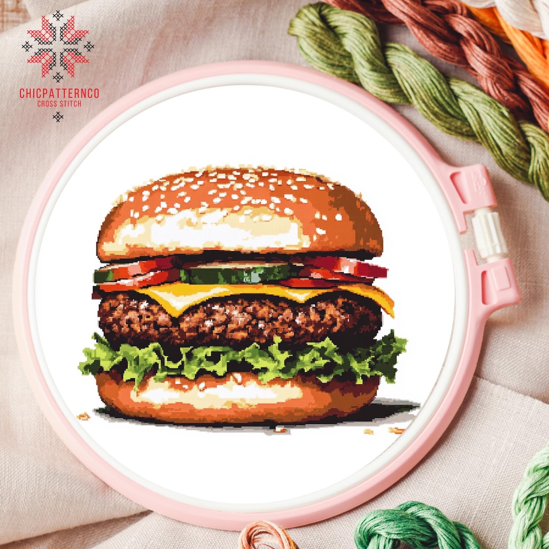 Hamburger Cross Stitch Pattern Embroidery, Cross Stitch Designs, Cross ...