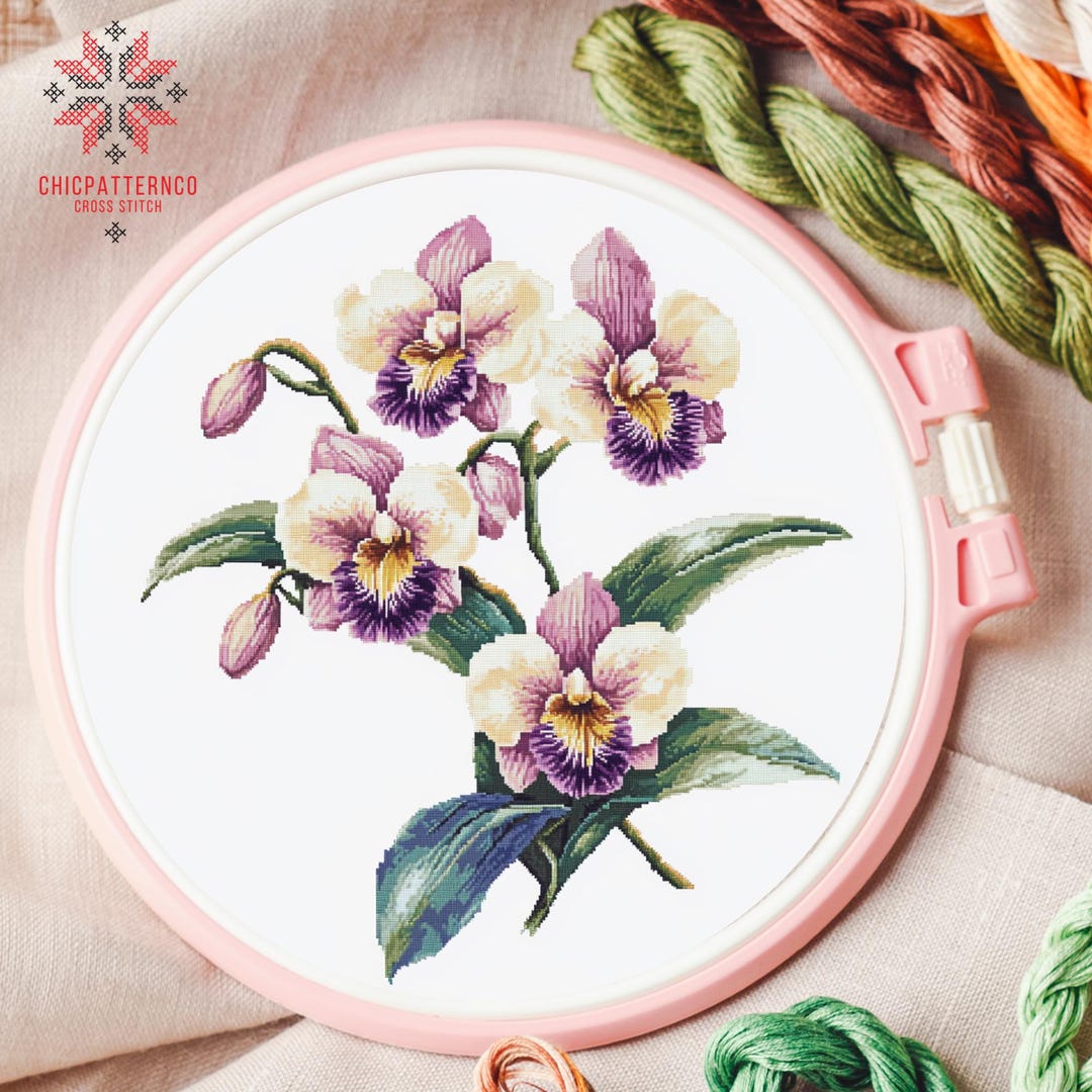 Orchid Plant Cross Stitch Pattern Embroidery, Landscape Cross Stitch ...