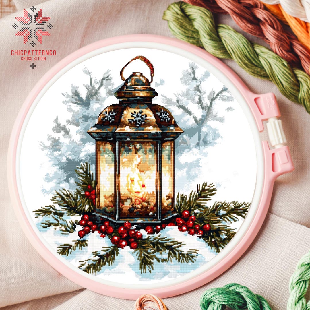 Lantern Cross Stitch Pattern Embroidery, Landscape Cross Stitch Designs ...