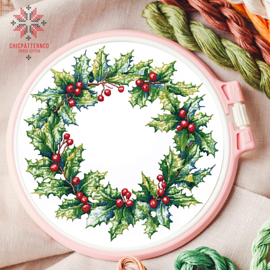 Christmas Garland Cross Stitch Pattern Embroidery, Landscape Cross ...