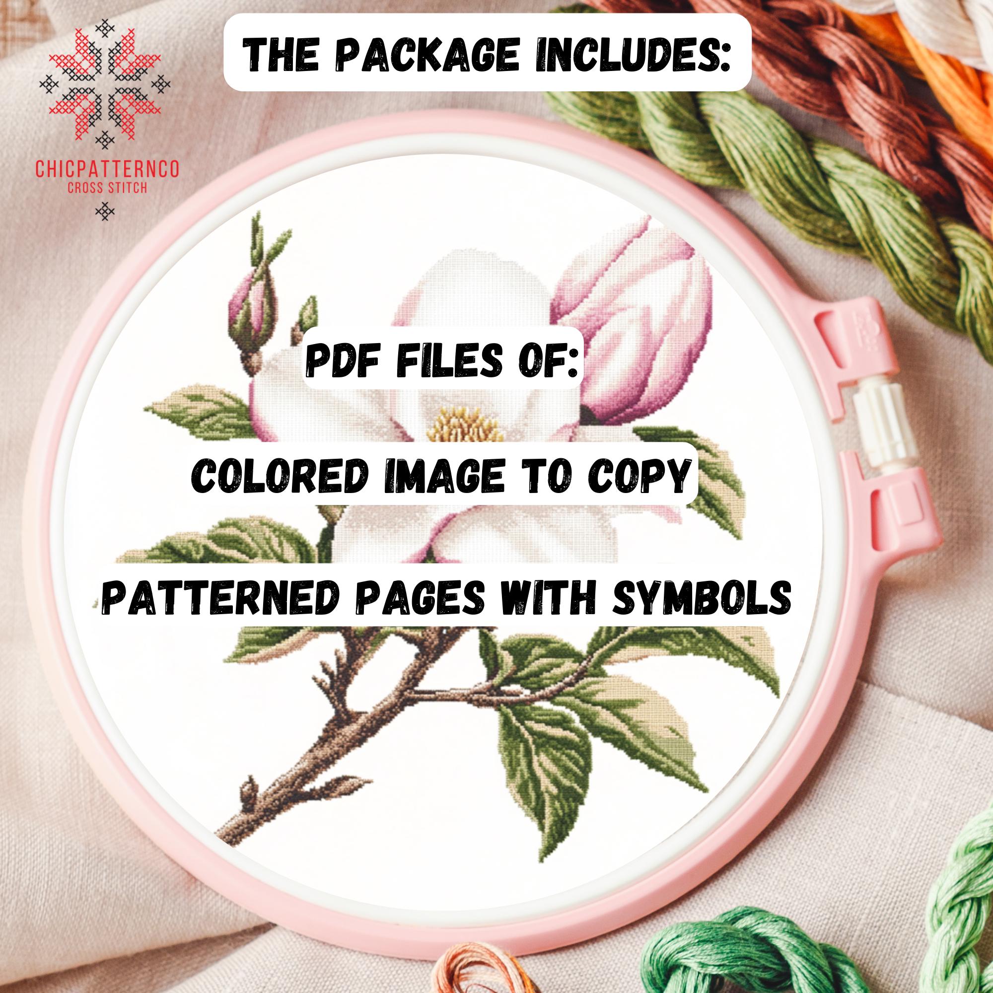 Magnolia Flower Cross Stitch Pattern, Landscape Cross Stitch Designs ...
