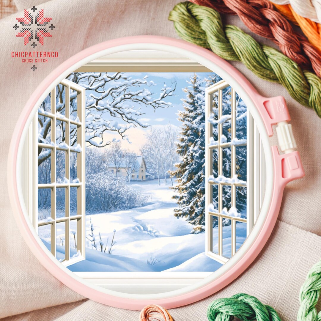 Winter Window Stitch Pattern, Landscape Cross Stitch Designs, Cross ...