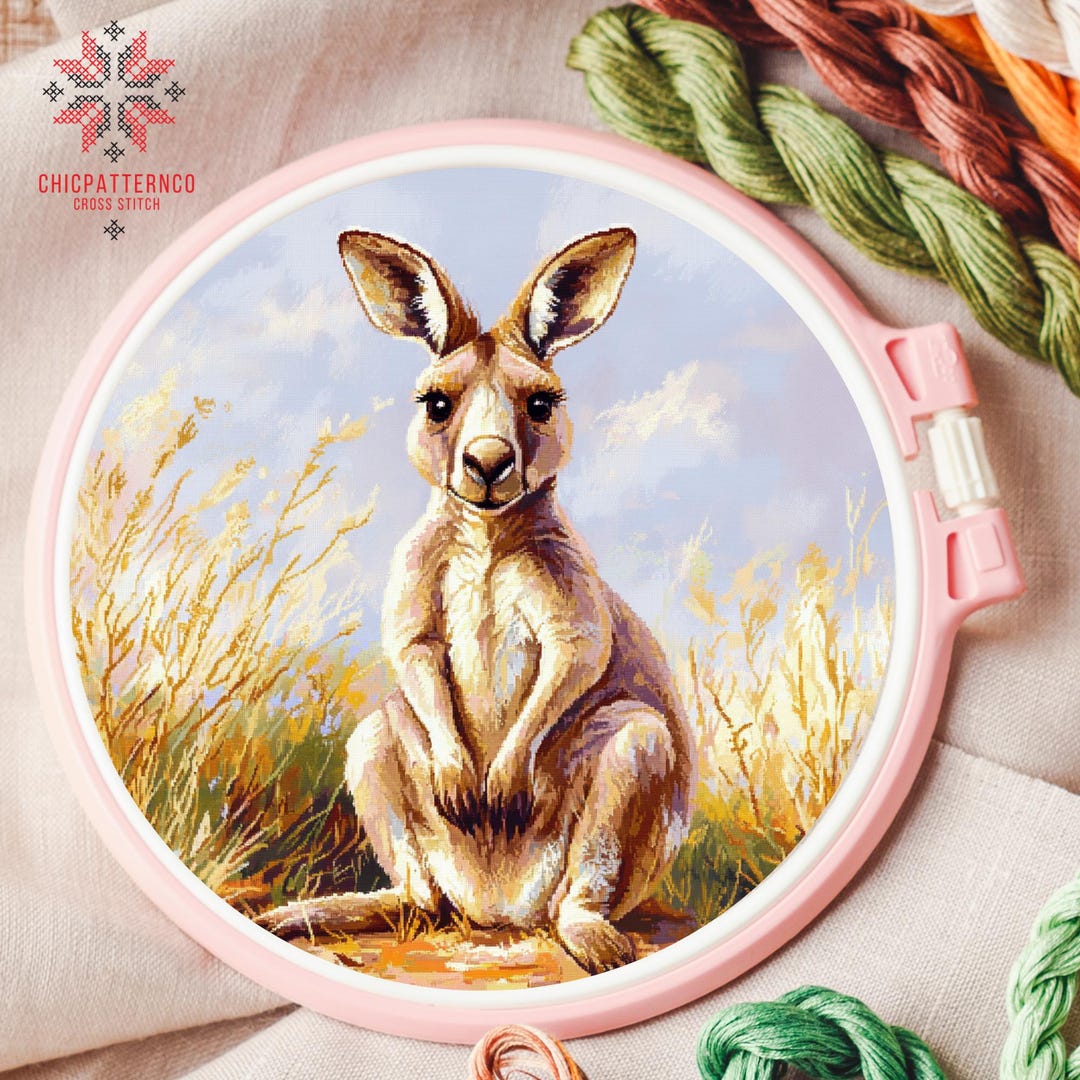Kangaroo Cross Stitch Pattern Embroidery, Landscape Cross Stitch ...