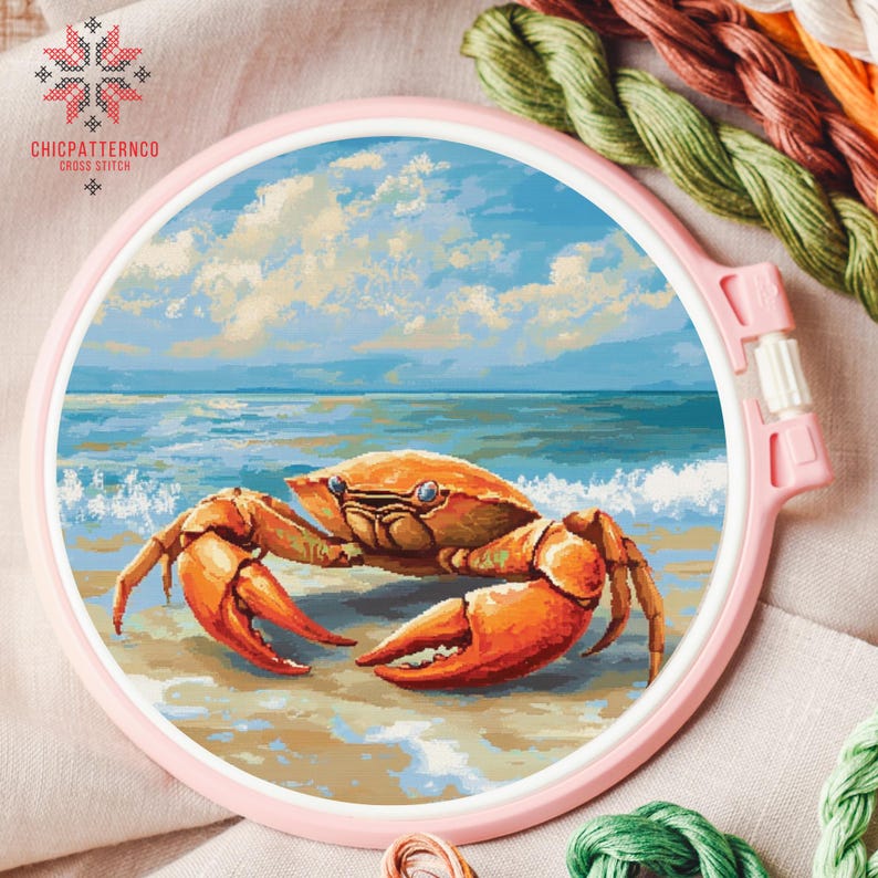 Crab Cross Stitch Pattern, Landscape Cross Stitch Designs, Beginner ...