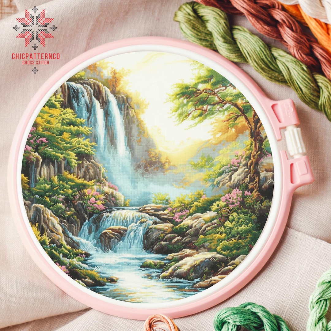 Waterfall Cross Stitch Pattern, Landscape Cross Stitch Designs, Cross ...