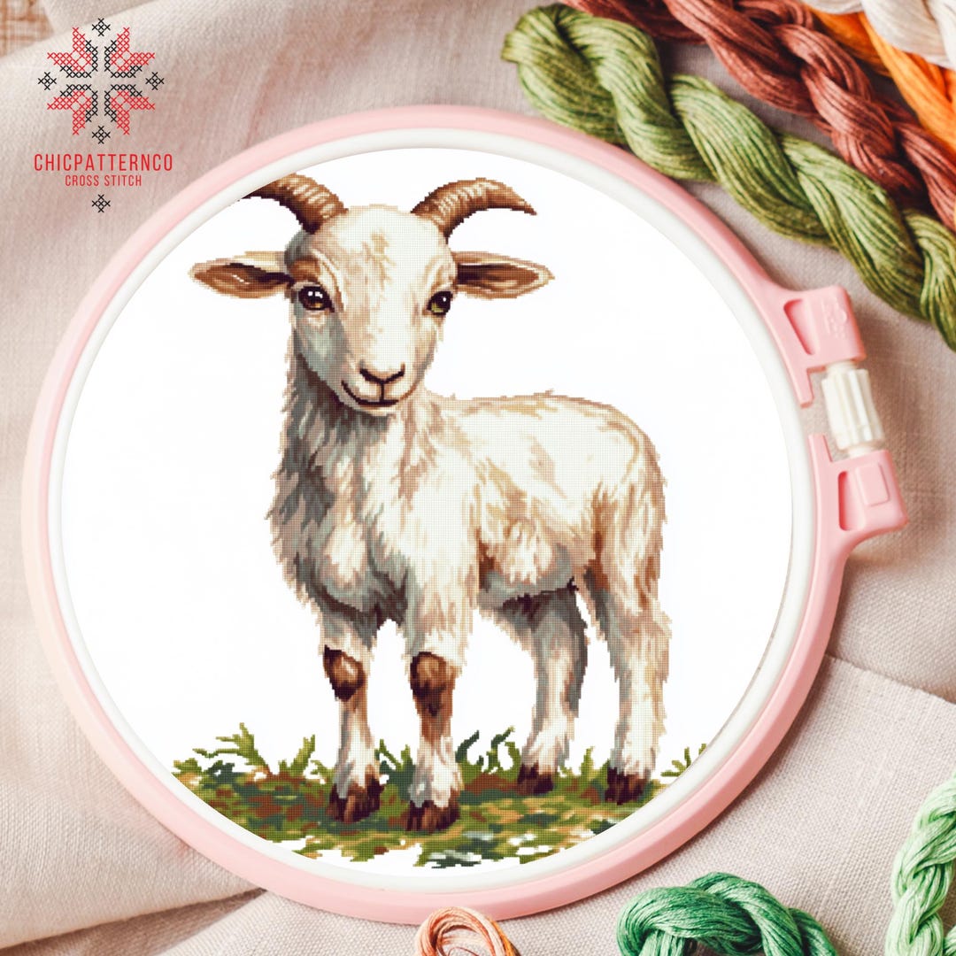 Goat Cross Stitch Pattern Embroidery, Landscape Cross Stitch Designs ...