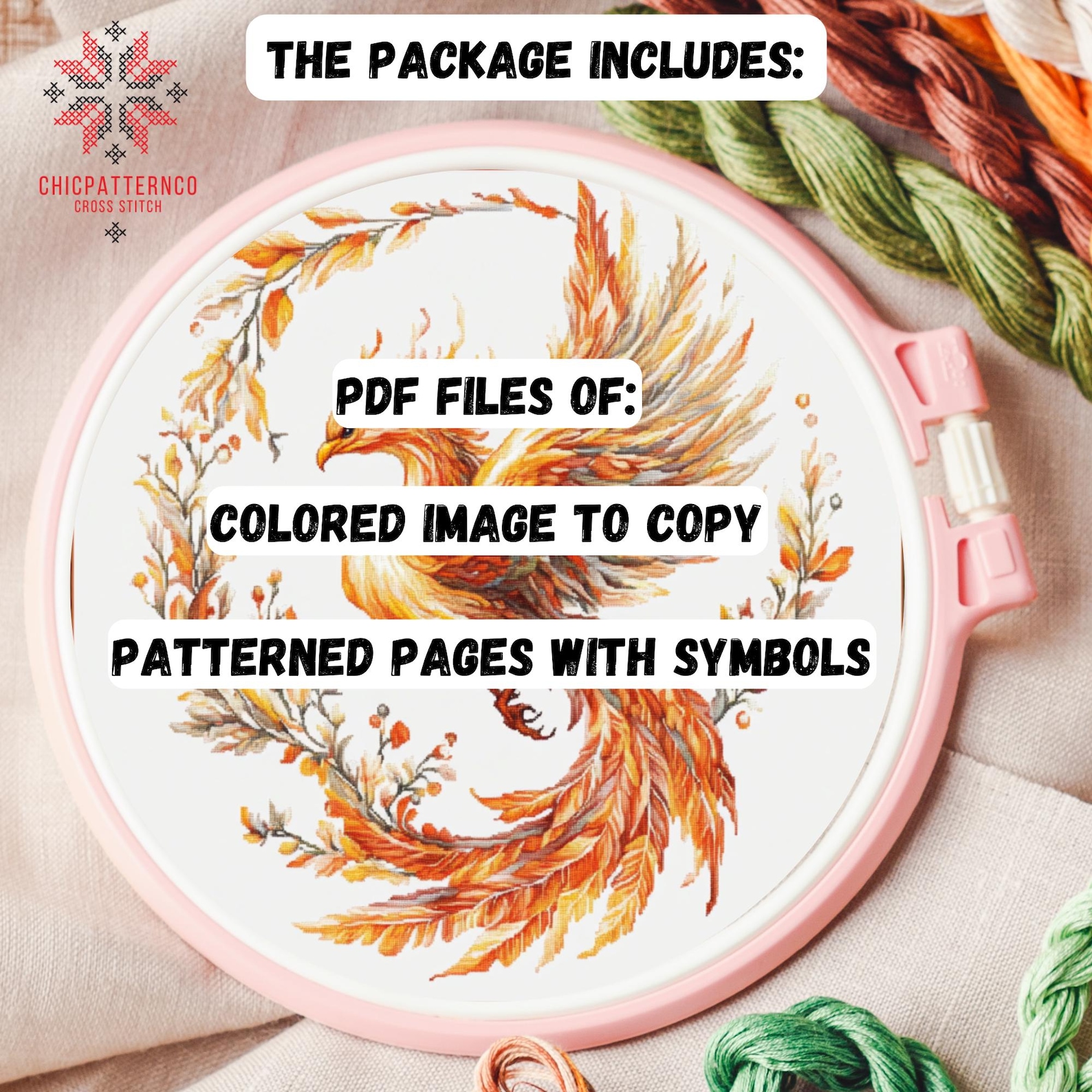 Phoenix Bird Cross Stitch Pattern, Landscape Cross Stitch Designs ...