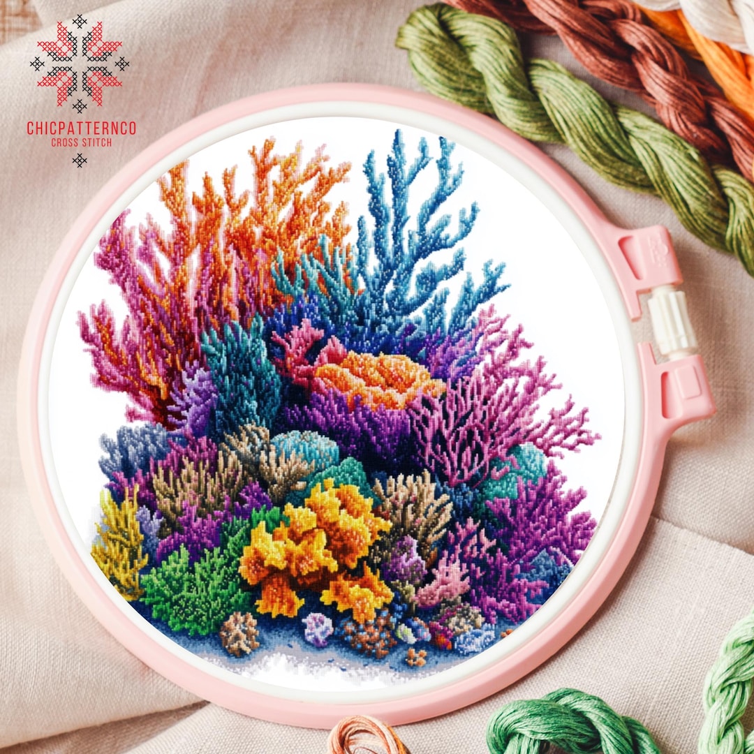 Coral Reef Cross Stitch Pattern, Landscape Cross Stitch Designs, Cross ...