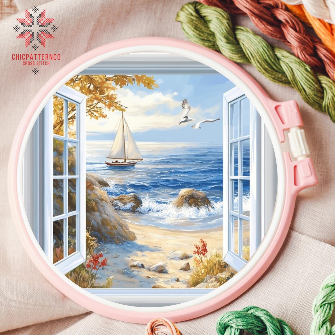 Window Landscape Stitch Pattern, Landscape Cross Stitch Designs, Cross ...
