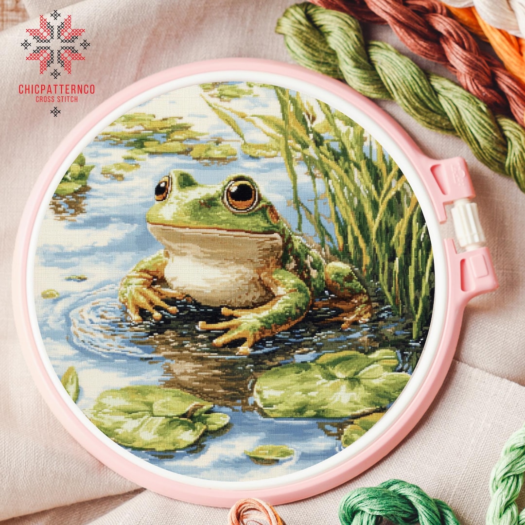 Frog Cross Stitch Pattern, Landscape Cross Stitch Designs, Cross Stitch ...