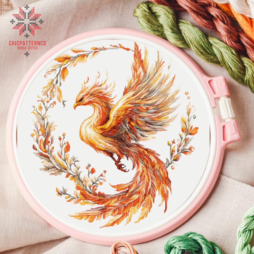 Phoenix Bird Cross Stitch Pattern, Landscape Cross Stitch Designs ...