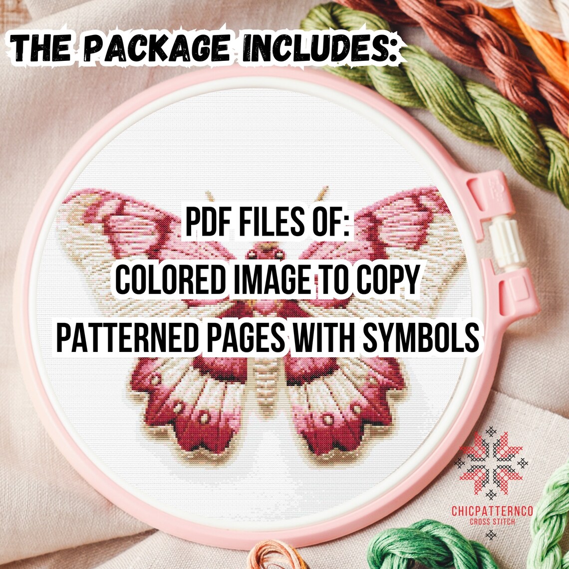 Pink Moth Butterfly Cross Stitch Pattern, Landscape Cross Stitch ...