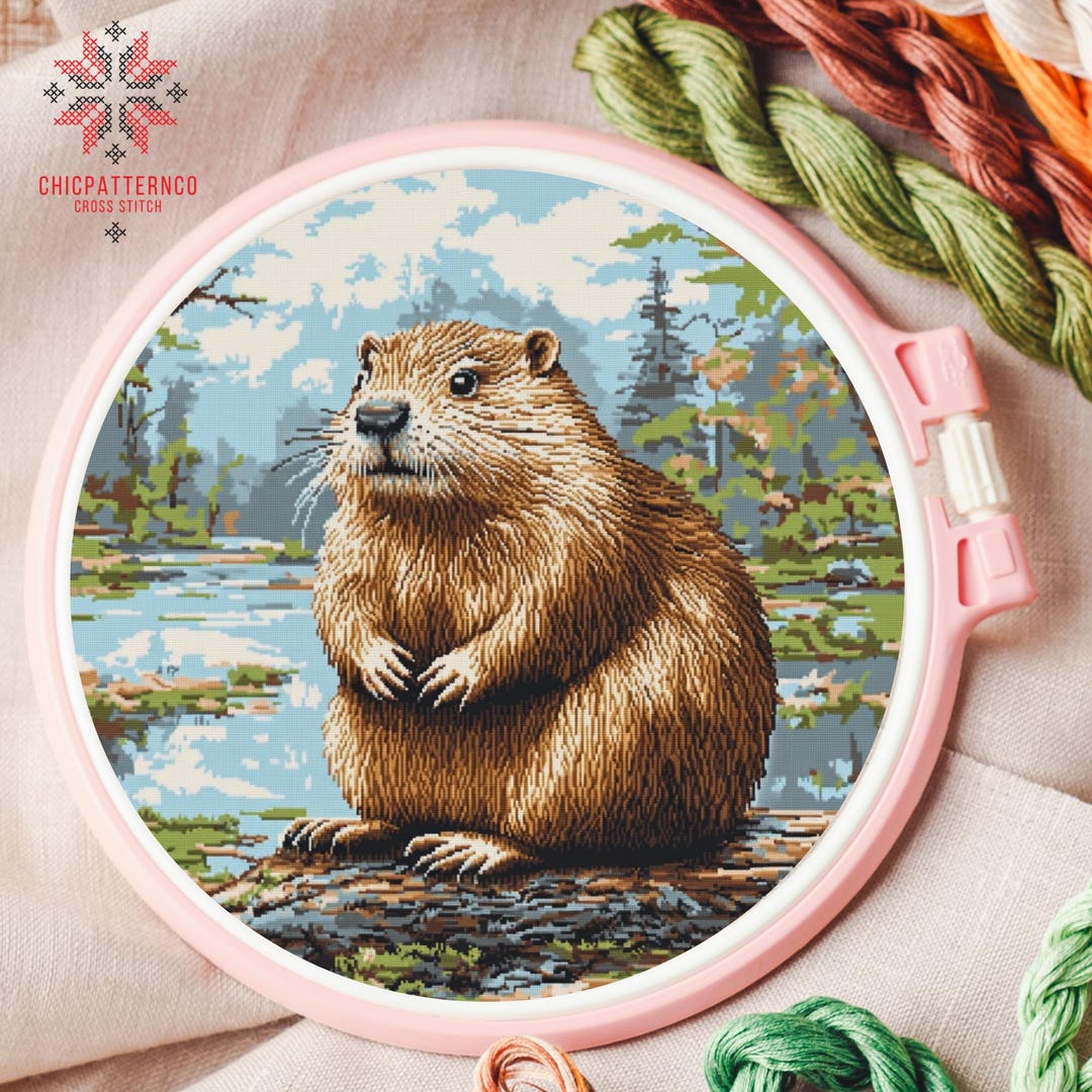 Beaver Cross Stitch Pattern, Landscape Cross Stitch Designs, Cross ...