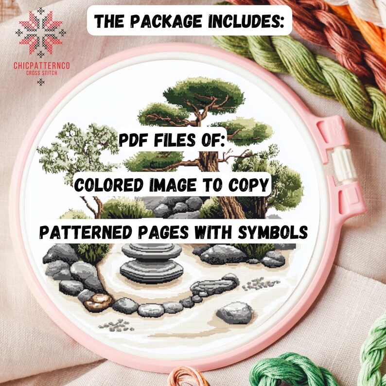 Garden Cross Stitch Pattern Embroidery, Landscape Cross Stitch Designs ...