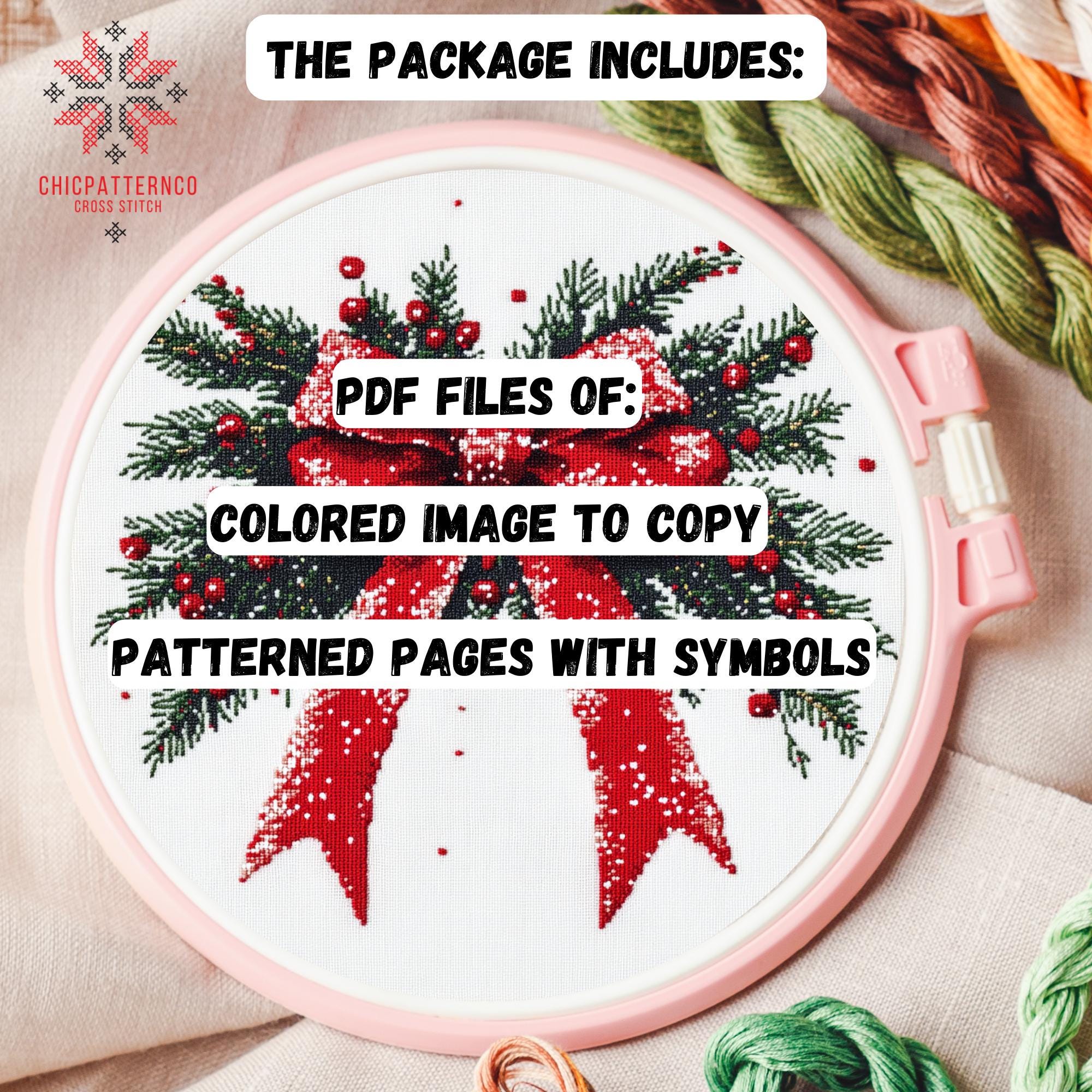 Red Bow Cross Stitch Pattern Embroidery, Landscape Cross Stitch Designs ...