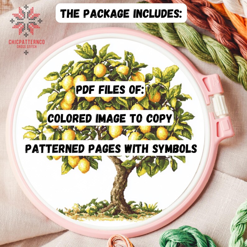 Lemon Tree Cross Stitch Pattern, Landscape Cross Stitch Designs, Cross ...