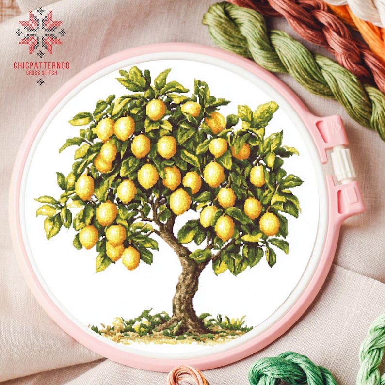 Lemon Tree Cross Stitch Pattern, Landscape Cross Stitch Designs, Cross ...