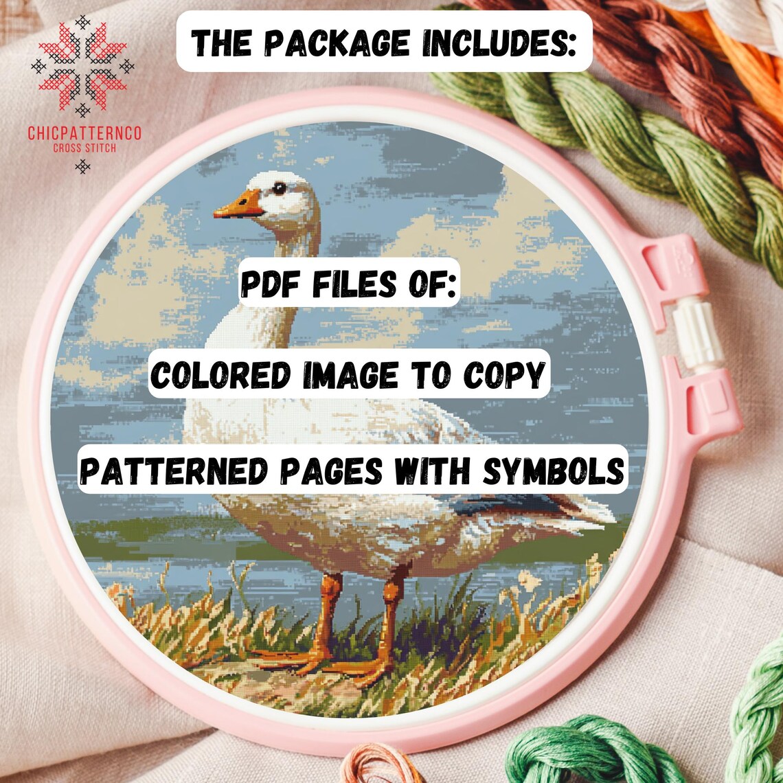 Goose Cross Stitch Pattern, Landscape Cross Stitch Designs, Beginner ...