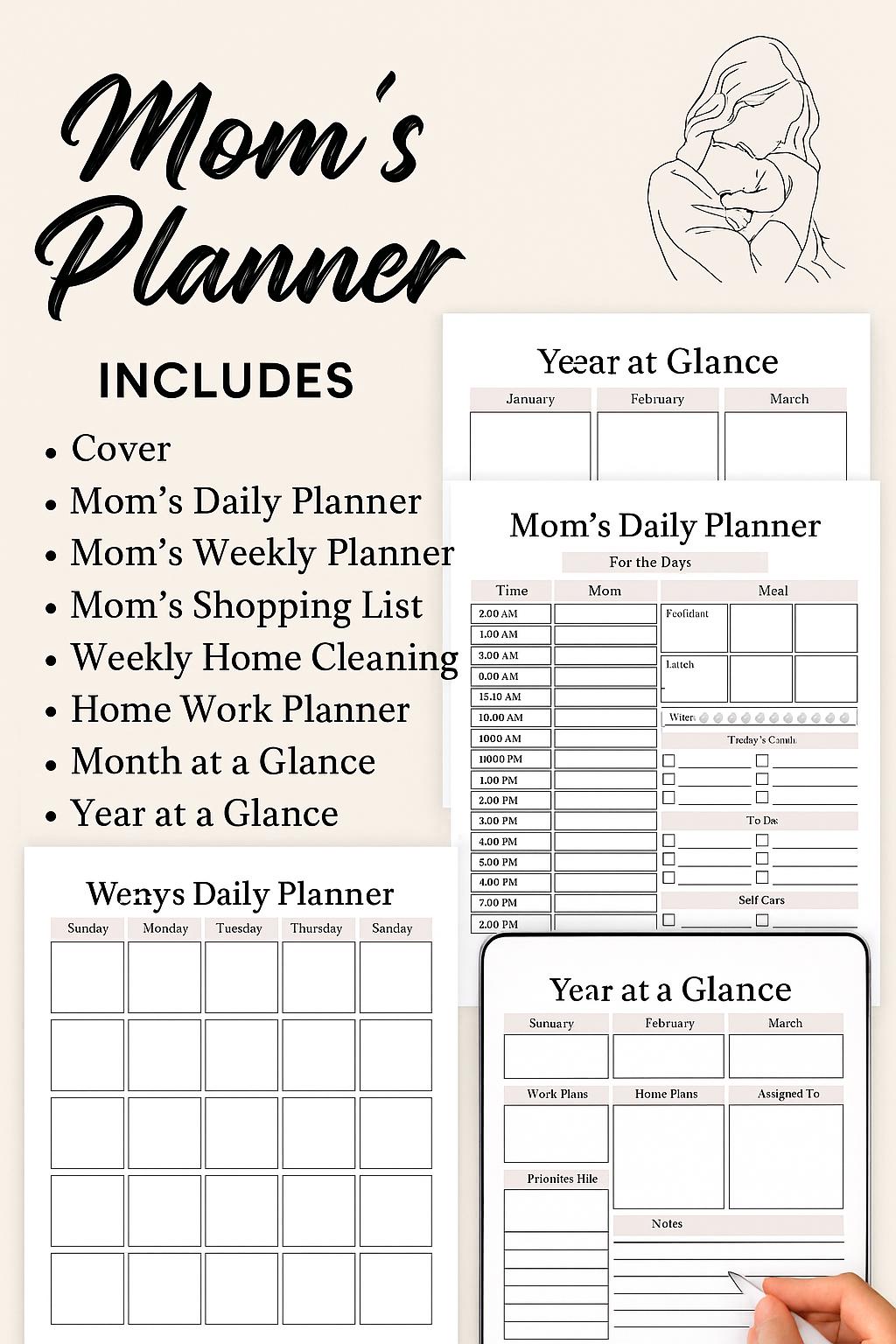 Mom's Planner: Daily, Weekly, Monthly Organizers - Editable Canva ...