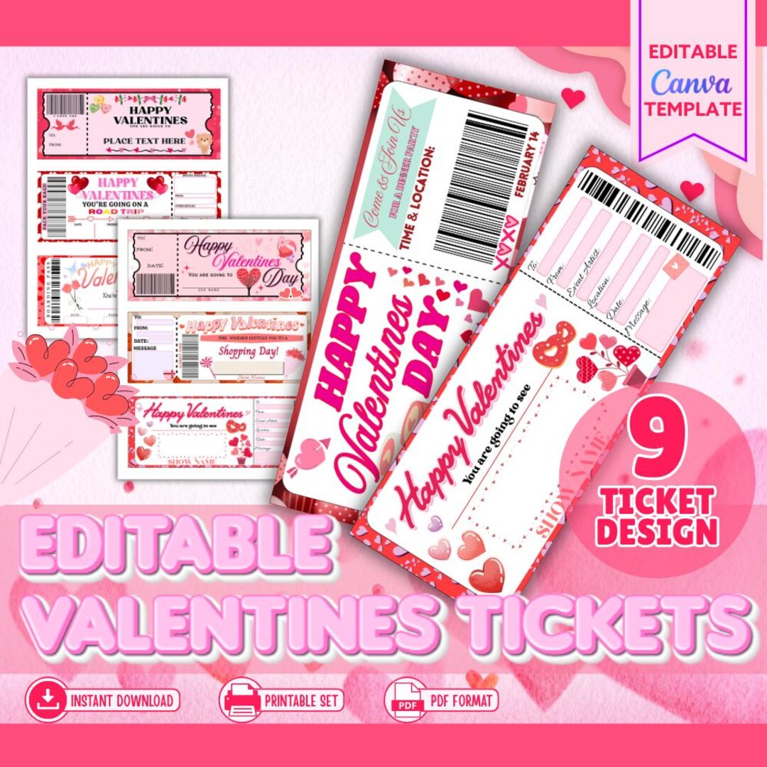 Editable Valentine's Day Tickets | Canva Template (PDF Download) - Etsy