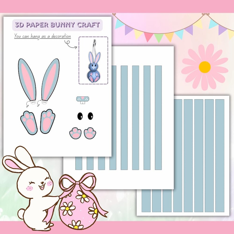 3D Bunny Craft Printable | Easter Cut and Paste Activity, Paper Bunny ...