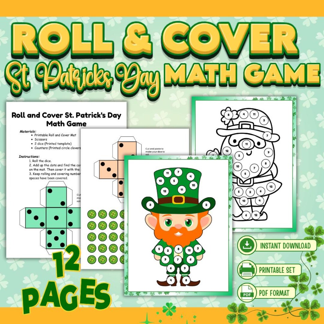 St. Patrick's Day Addition Math Game | Roll and Cover Dice Activity ...