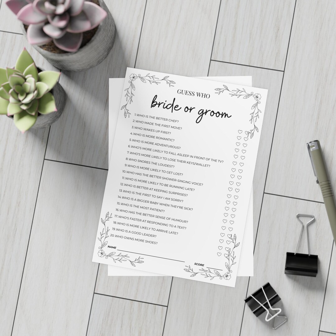 Guess Who Bride or Groom Game | Printed Bridal Shower Game - Etsy