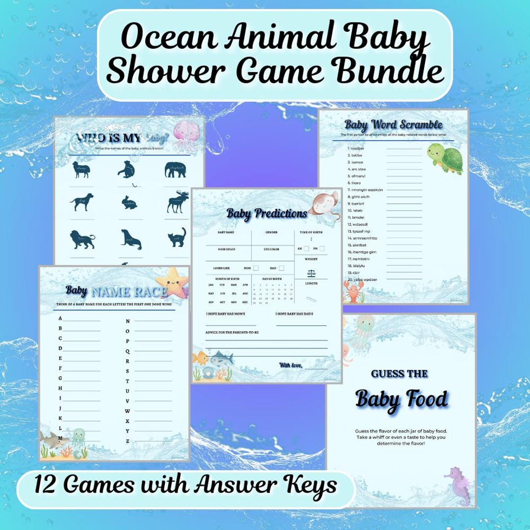 Under the Sea Baby Shower Games Bundle | Ocean Baby Shower Printable ...