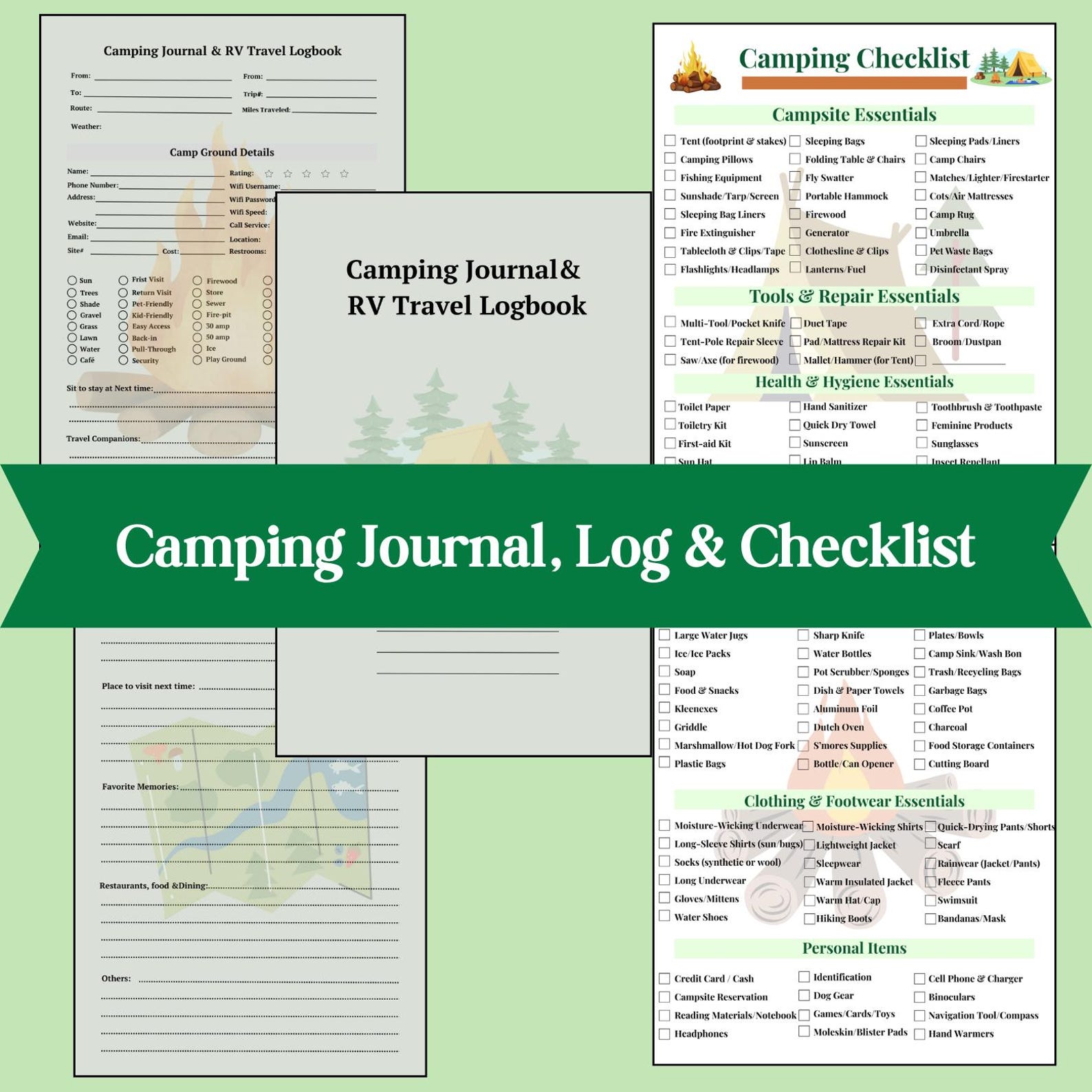 Camping Journal & Checklist Bundle – Printable + Editable | Digital ...