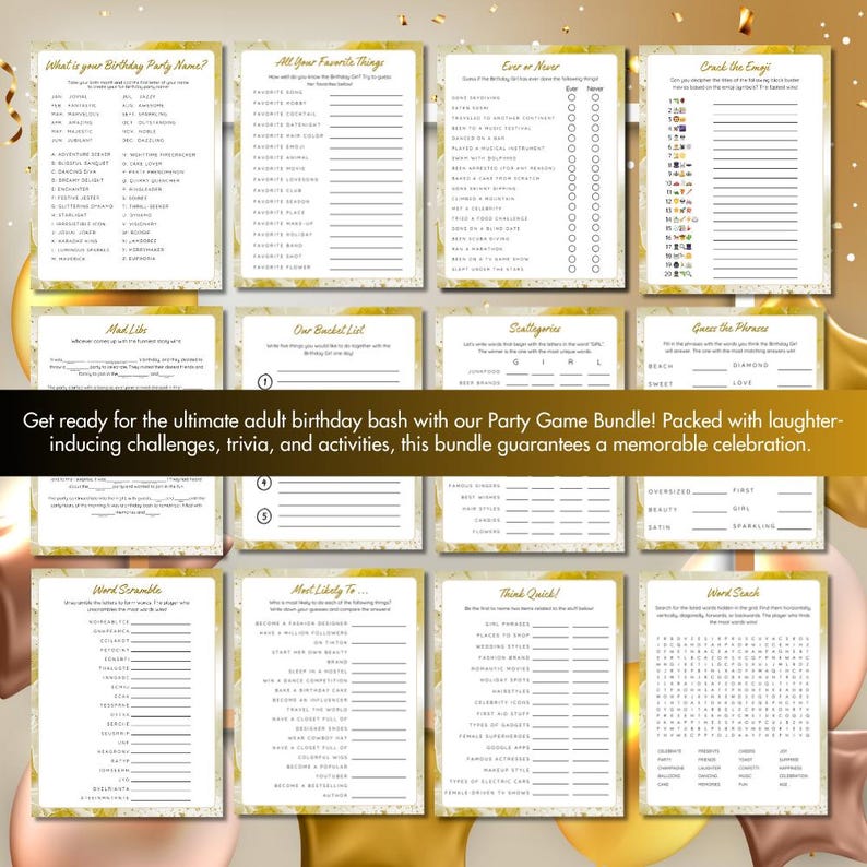 Adult Birthday Party Games Bundle | Editable Girls Night Party Games ...