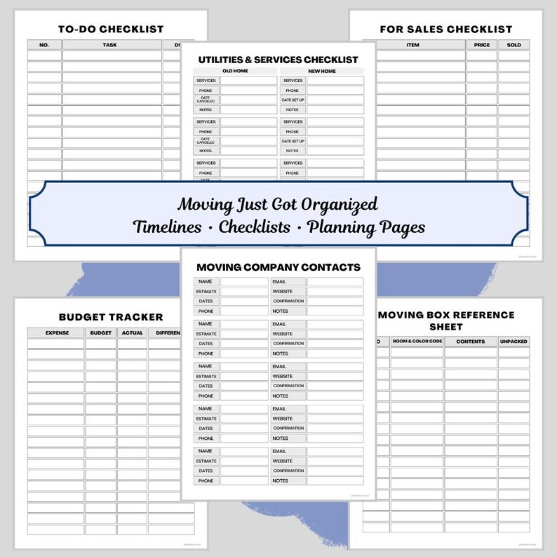 Editable Moving Planner Template and Printable PDF | Moving Checklist ...