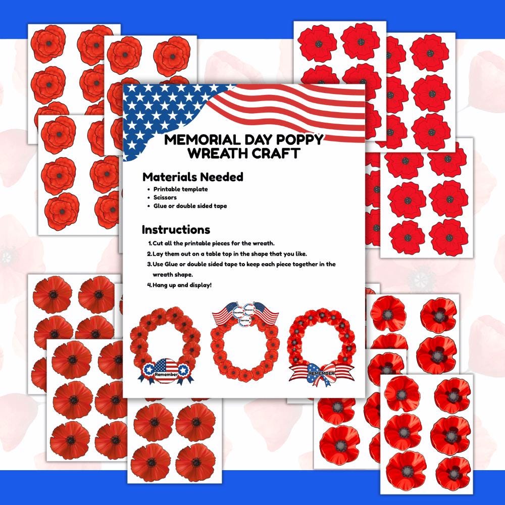 Memorial Day Poppy Wreath Craft Printable | Kids Patriotic Decoration ...