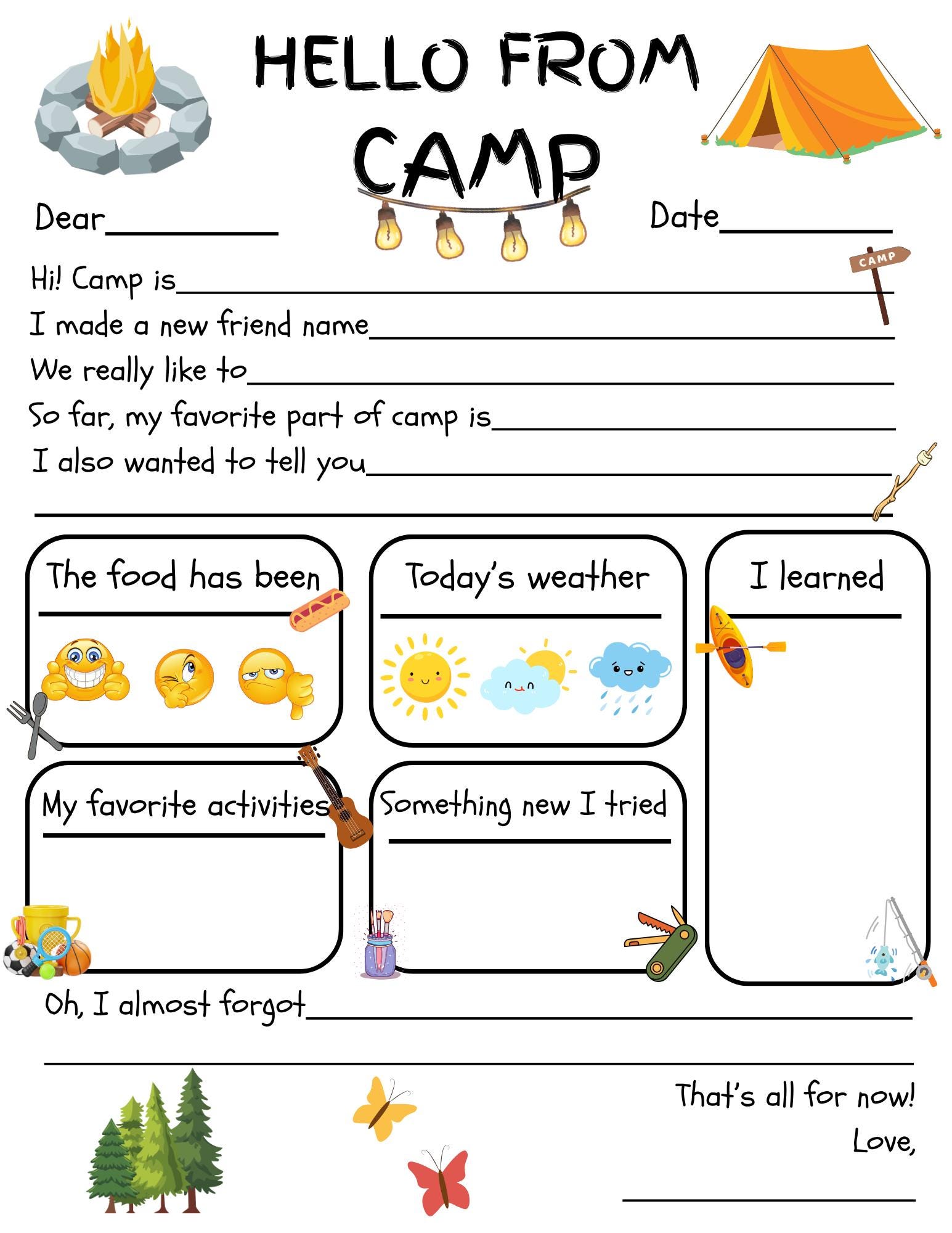 Hello From Camp Letter Template for Kids – Printable Summer Camp Mail ...