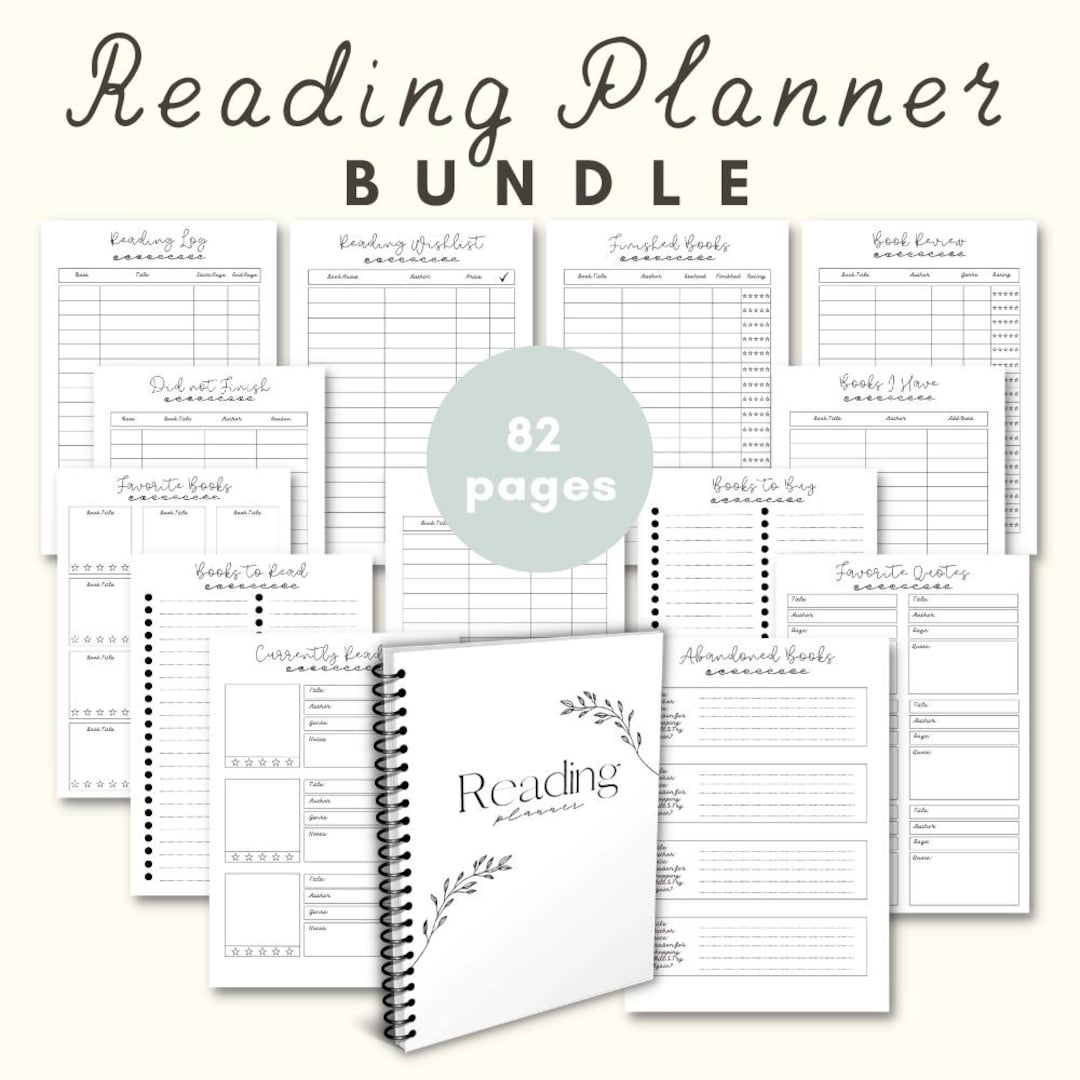 Minimal Black and White Reading Journal Planner | Book Tracker Log ...