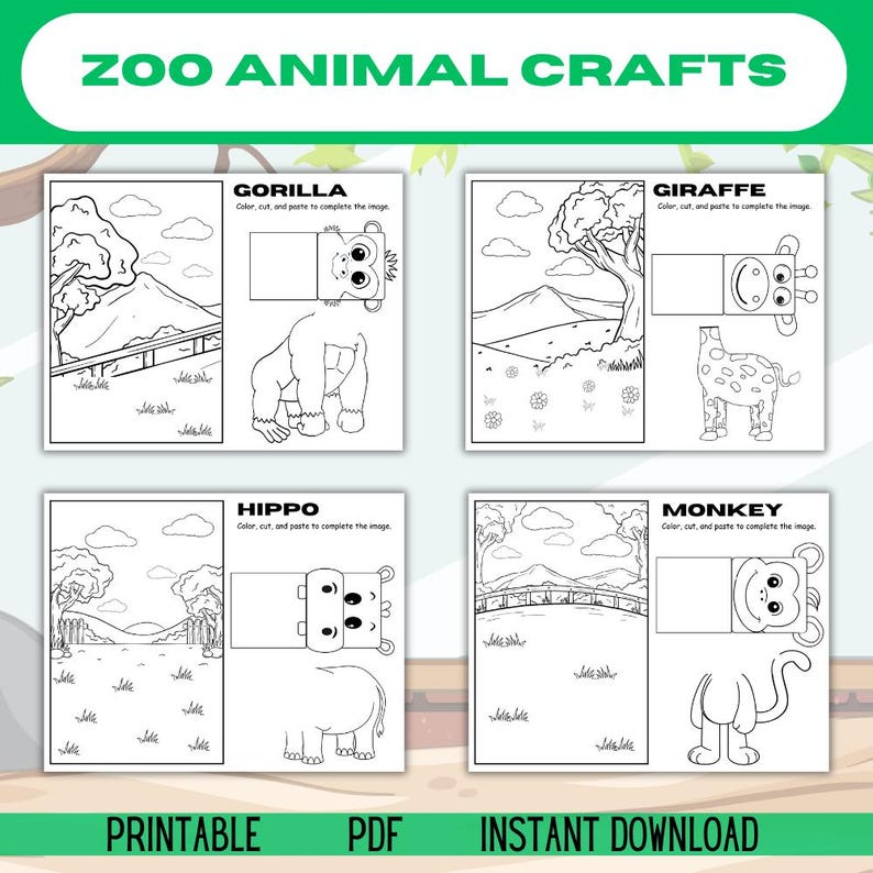 Zoo Animal Craft Printable | Cut & Paste Activity for Kids (PDF ...
