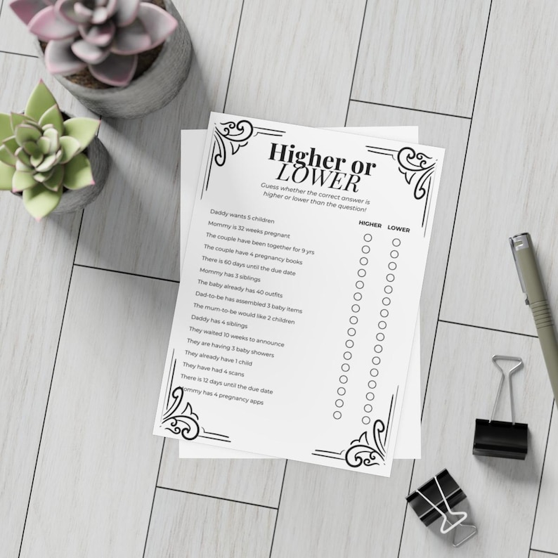 Higher or Lower Baby Shower Game | Fun Printable (digital Download) - Etsy