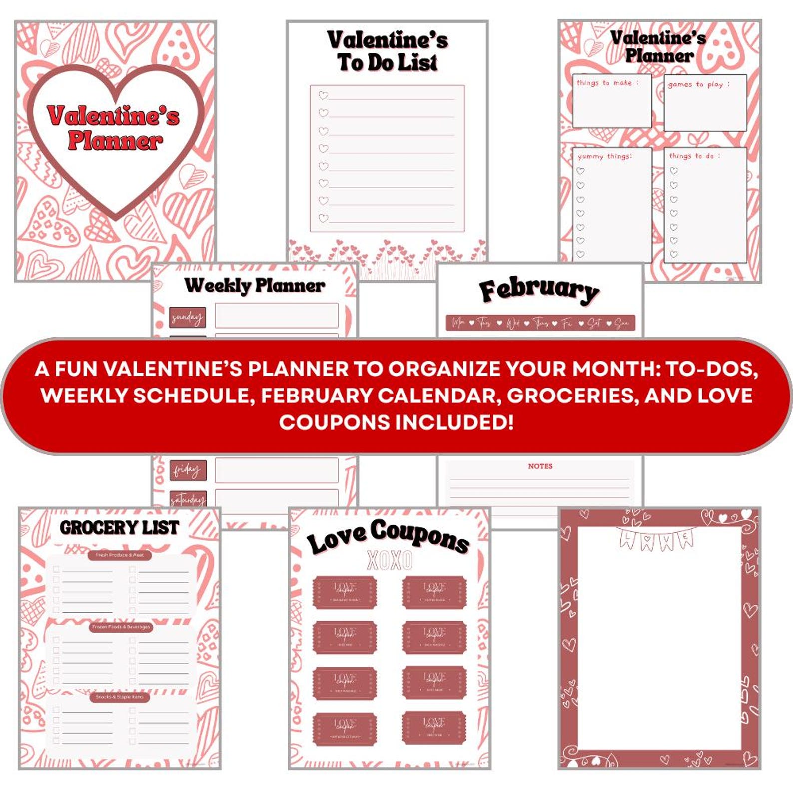 Valentine's Planner Printable | February Weekly Organizer (PDF Download ...