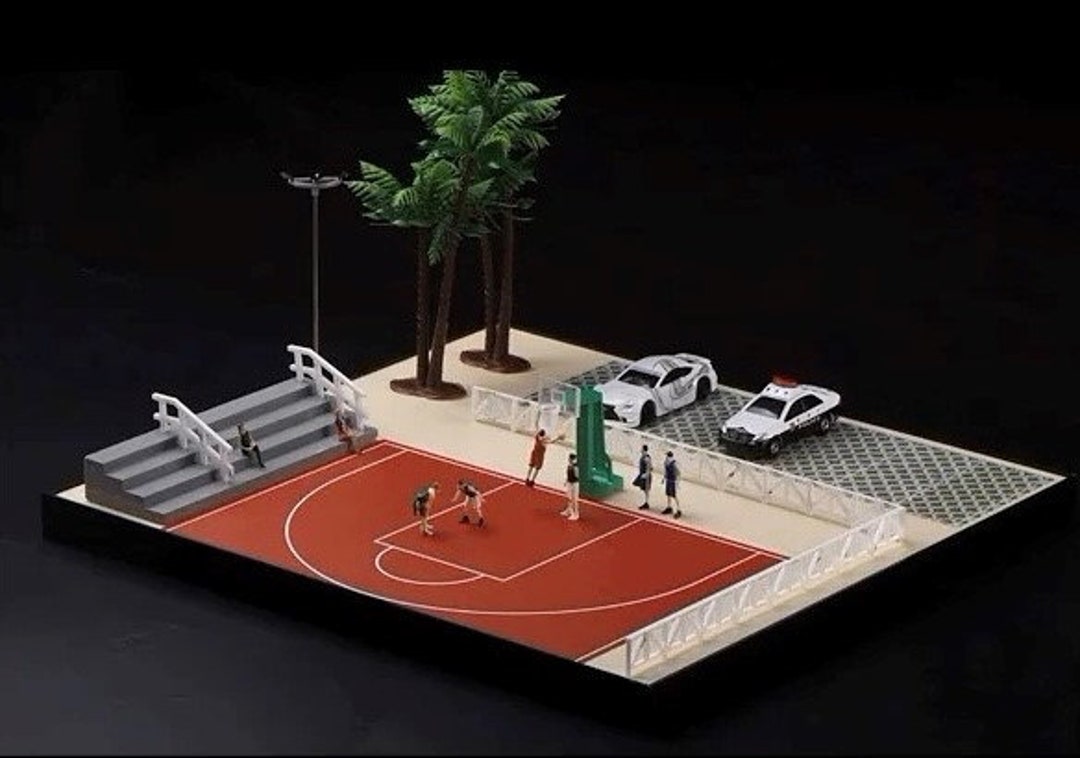 1:64 Led Lights Basketball Court & Basketball Players Miniature Diorama ...