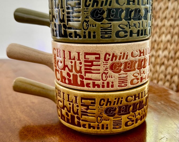Vintage Speckled Stoneware Chili Bowls: Stackable Mugs, Embossed Print ...